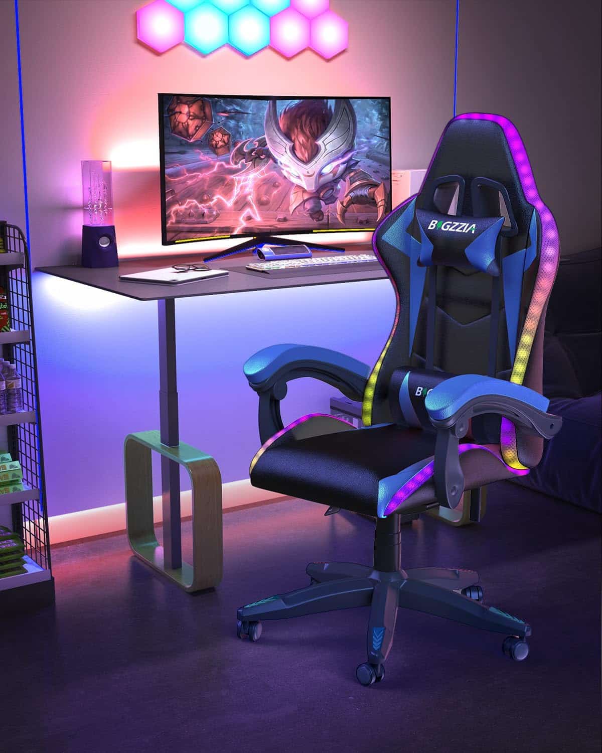 Bigzzia RGB Silla de Juego con Luces LED