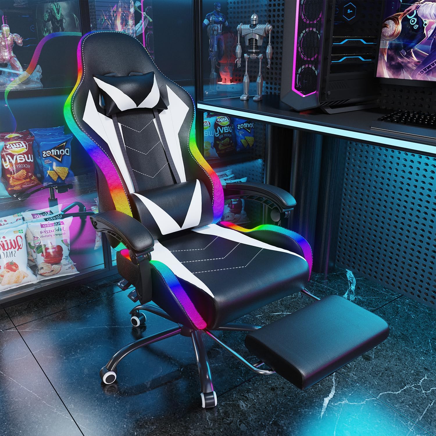 Devoko Silla Gaming con Masajeador y LED